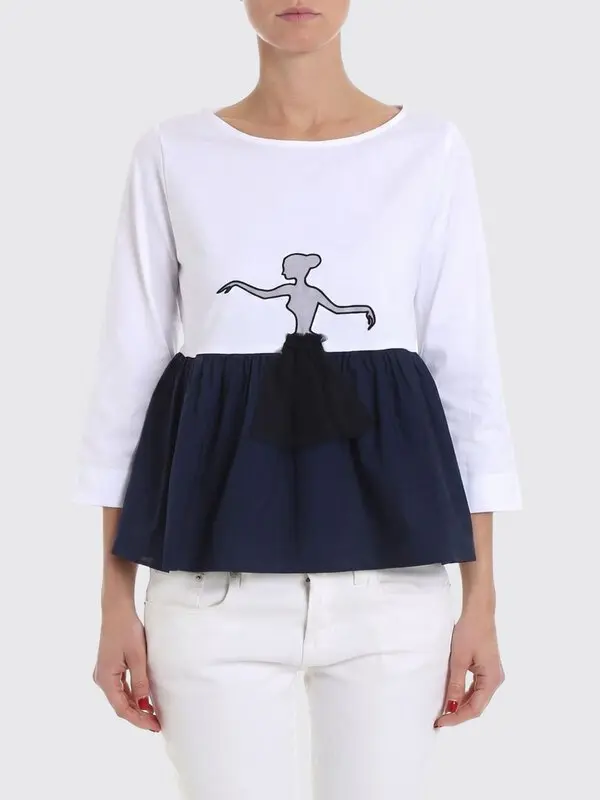 Vivetta Cotton Top With Graphic Print And Ruffled Hem