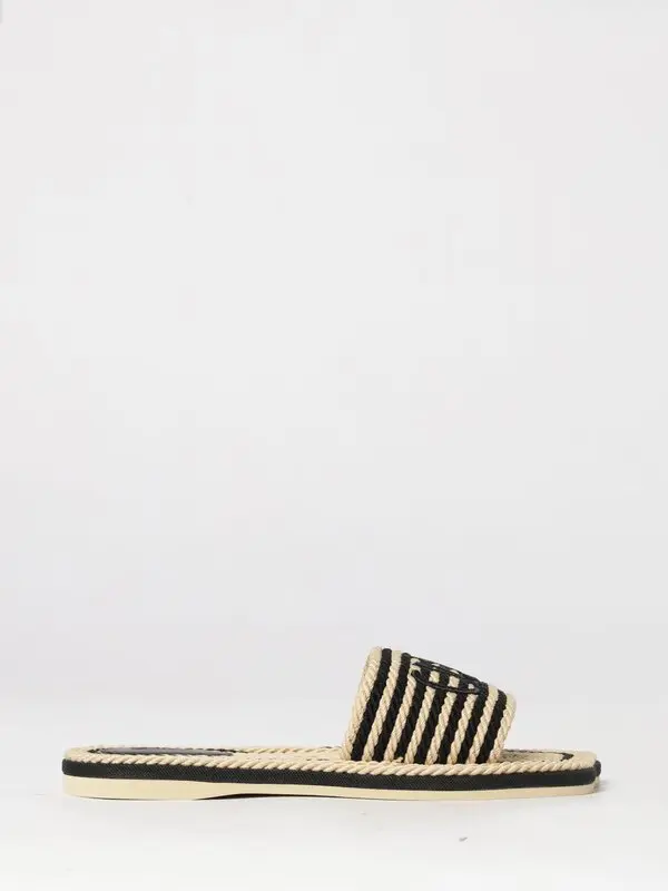 Chloé Striped Cotton Slide Sandals With Embroidered Logo - Black
