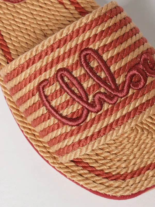 Chloé Striped Woven Rope Sliders - Pink