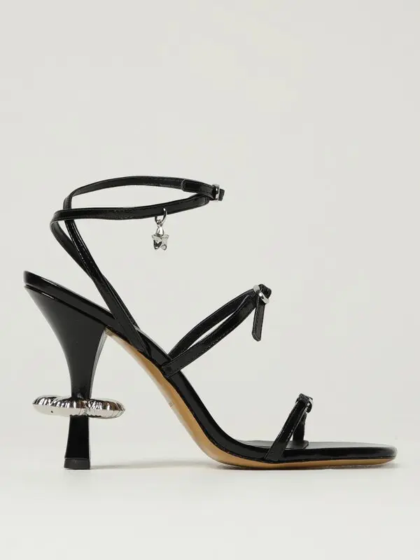 Marc Jacobs Patent Leather Strappy High Heel Sandals With Silver Tone Detailing
