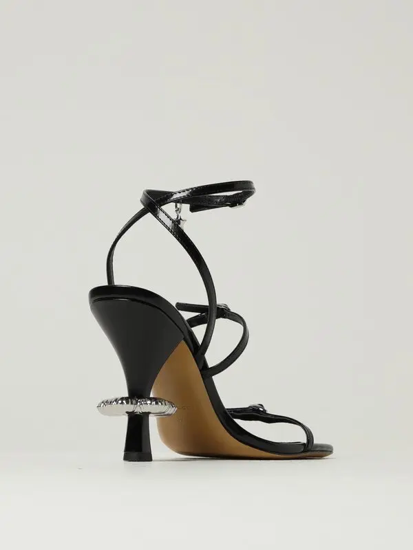 Marc Jacobs Patent Leather Strappy High Heel Sandals With Silver Tone Detailing