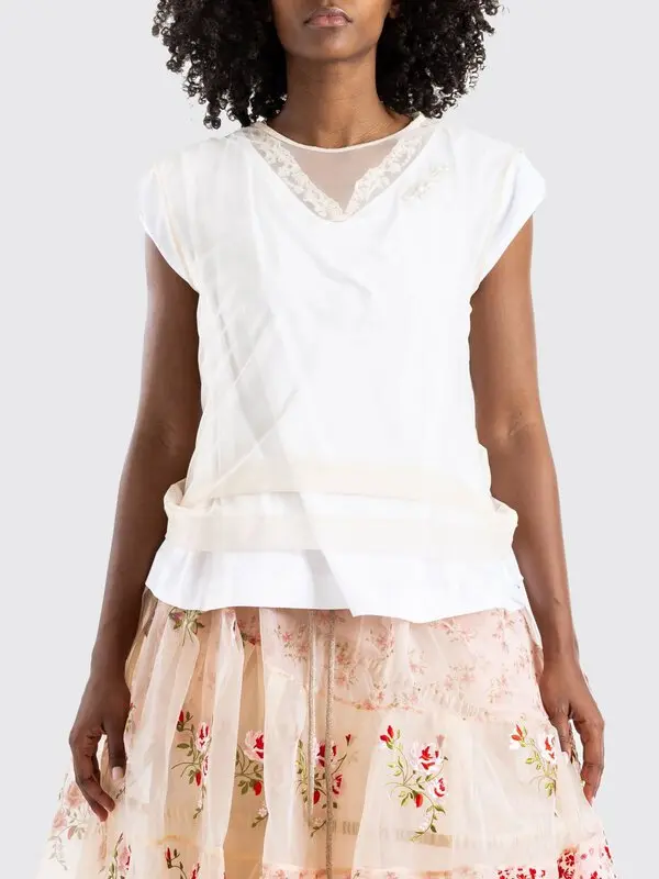 Simone Rocha Cotton T-shirt With Embroidered Tulle And Crystal Embellishments