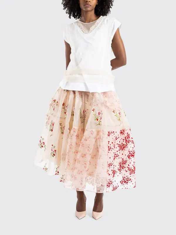 Simone Rocha Cotton T-shirt With Embroidered Tulle And Crystal Embellishments