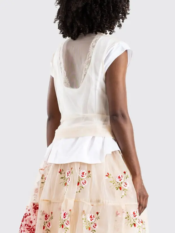 Simone Rocha Cotton T-shirt With Embroidered Tulle And Crystal Embellishments