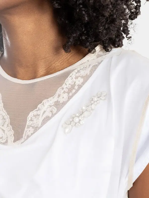 Simone Rocha Cotton T-shirt With Embroidered Tulle And Crystal Embellishments