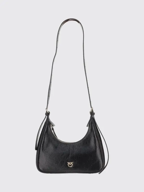 Pinko Miss Mini Small Shiny Leather Hobo Shoulder Bag - Black