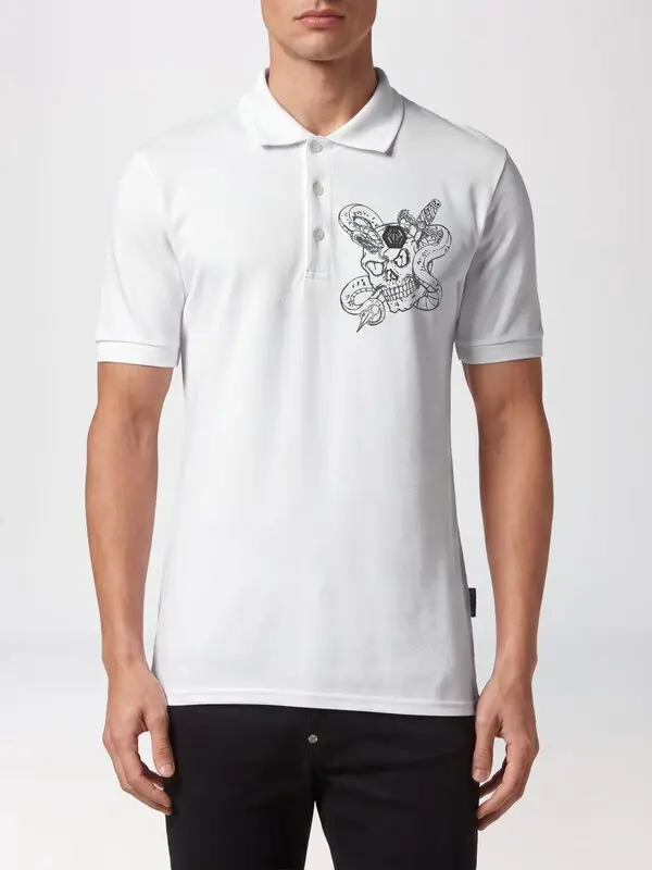 Philipp Plein Short-sleeve Cotton Polo Shirt With All-over Monogram Print - White