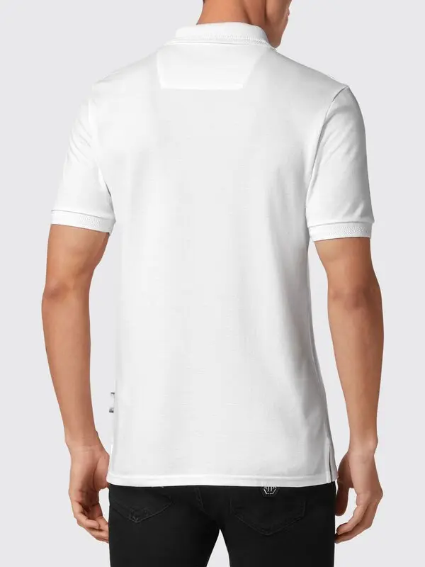 Philipp Plein Short-sleeve Cotton Polo Shirt With All-over Monogram Print - White
