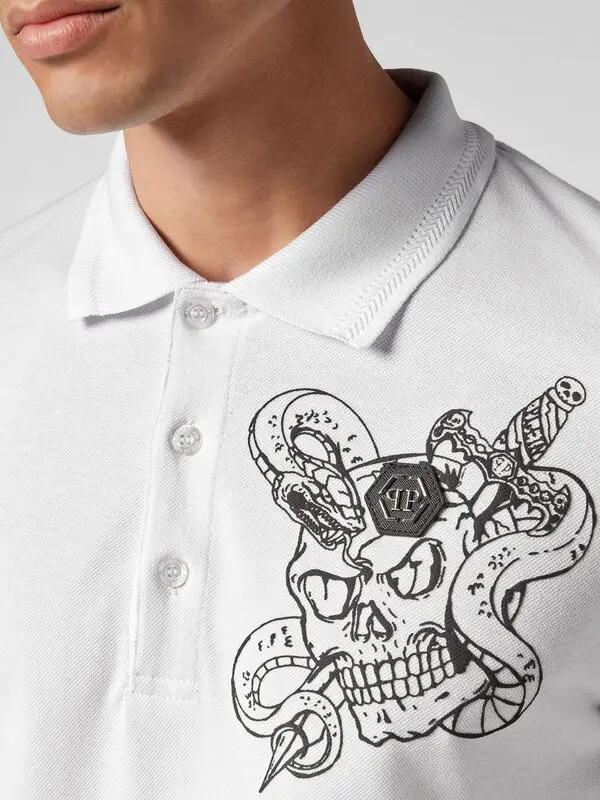 Philipp Plein Short-sleeve Cotton Polo Shirt With All-over Monogram Print - White