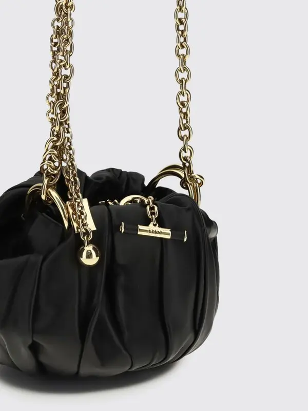 Chloé Plissé Draped Leather Bag - Black