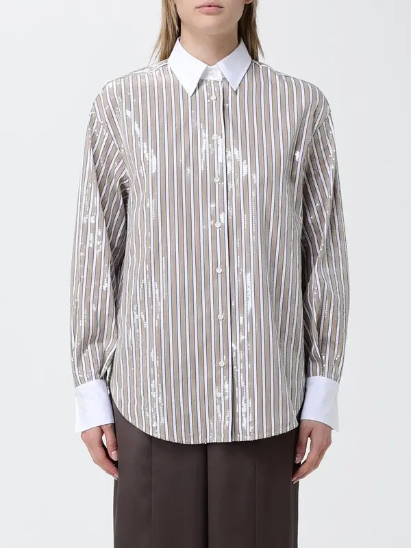 Brunello Cucinelli Striped Cotton Shirt With Sequins