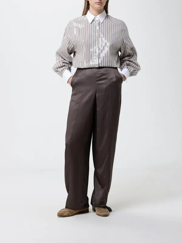 Brunello Cucinelli Striped Cotton Shirt With Sequins
