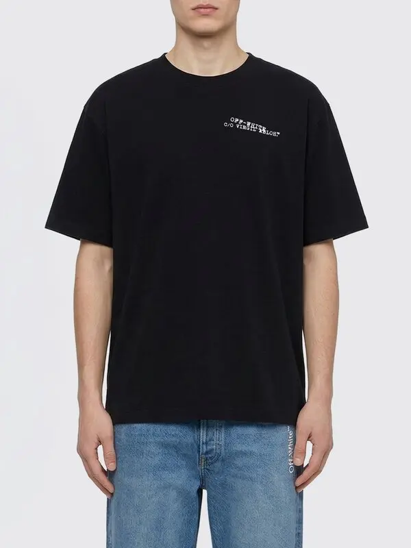 Off-White Cotton T-shirt With Arrow Logo - Black