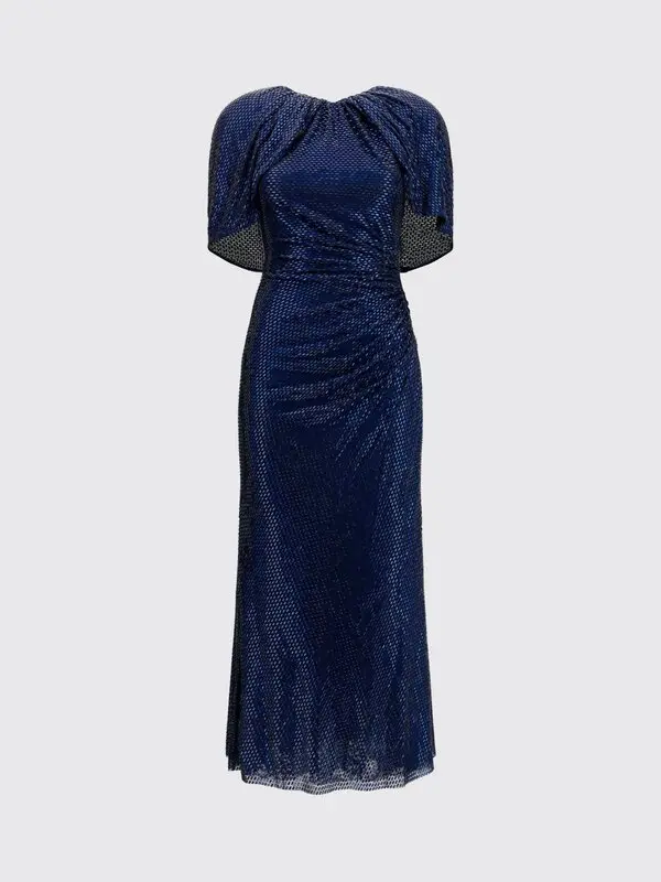 SELF-PORTRAIT Draped Beaded Short-sleeve Midi Ceremony Dress
