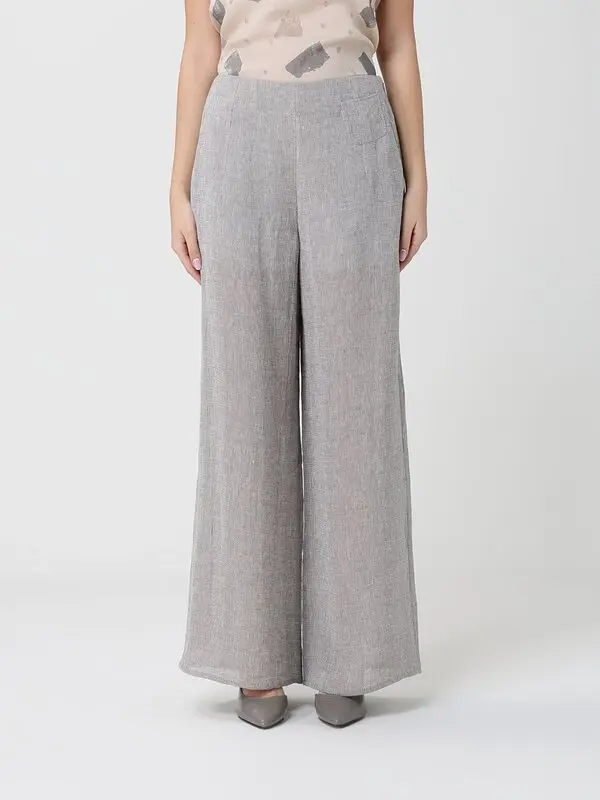 Emporio Armani Linen Blend Wide Leg Trousers - Grey