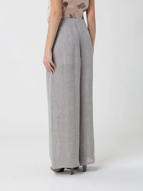Emporio Armani Linen Blend Wide Leg Trousers - Grey