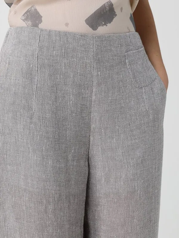 Emporio Armani Linen Blend Wide Leg Trousers - Grey