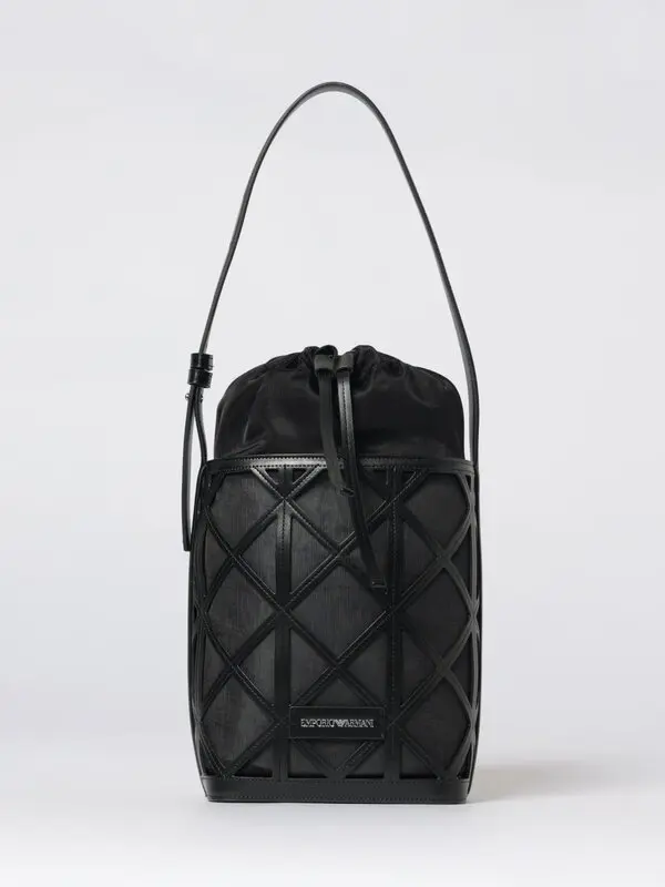 Emporio Armani Bucket Bag With Mesh And Leather Detail - Black
