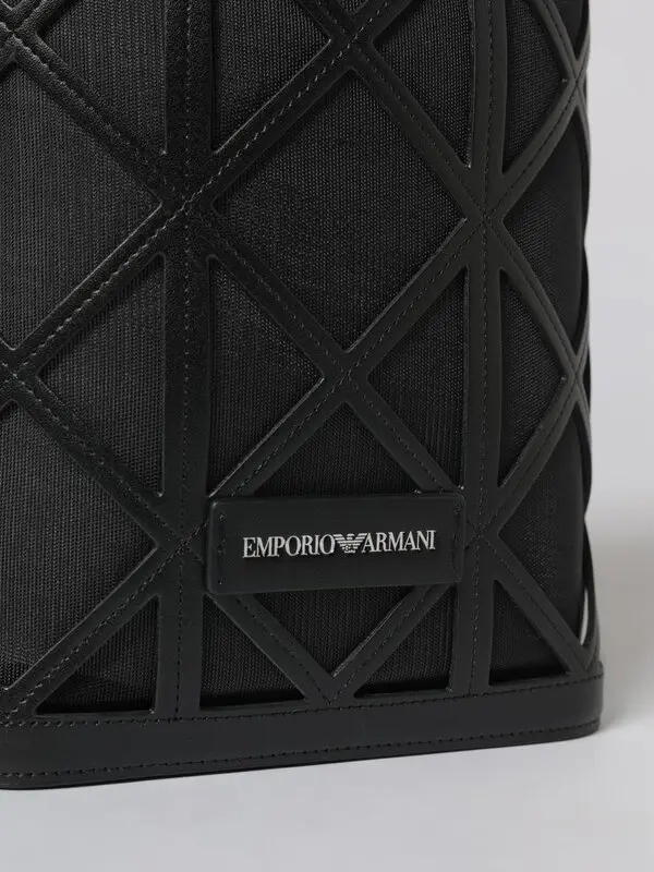 Emporio Armani Bucket Bag With Mesh And Leather Detail - Black
