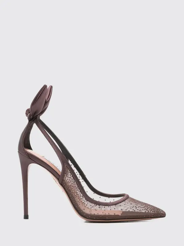AQUAZZURA Bow Tie Mesh And Satin Pumps - Brown