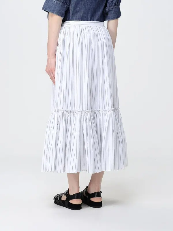 JIL SANDER Striped Cotton Midi Skirt - White