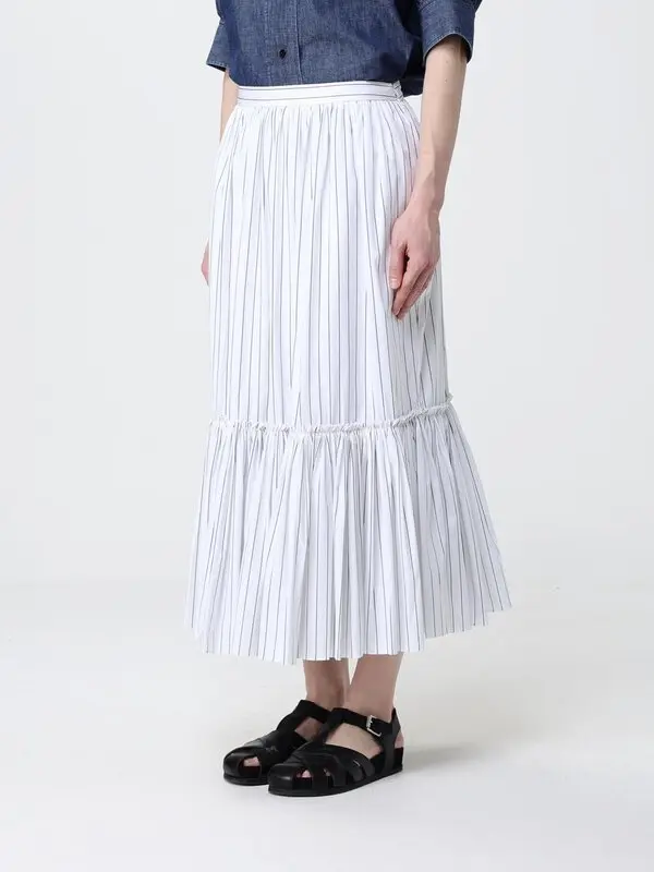 JIL SANDER Striped Cotton Midi Skirt - White