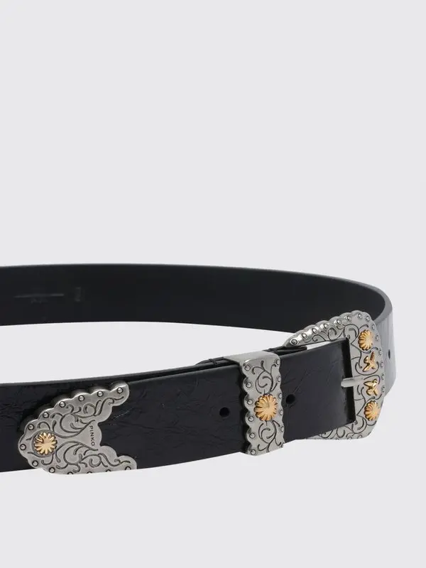 Pinko Shiny Leather Belt With Metallic Finishes - Black