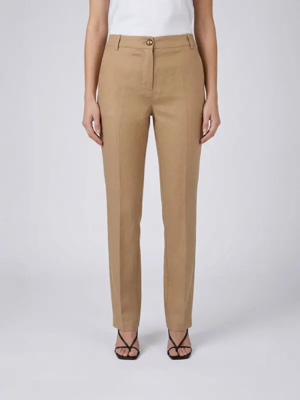 Pinko Cropped Fit Linen Blend Trousers - Beige