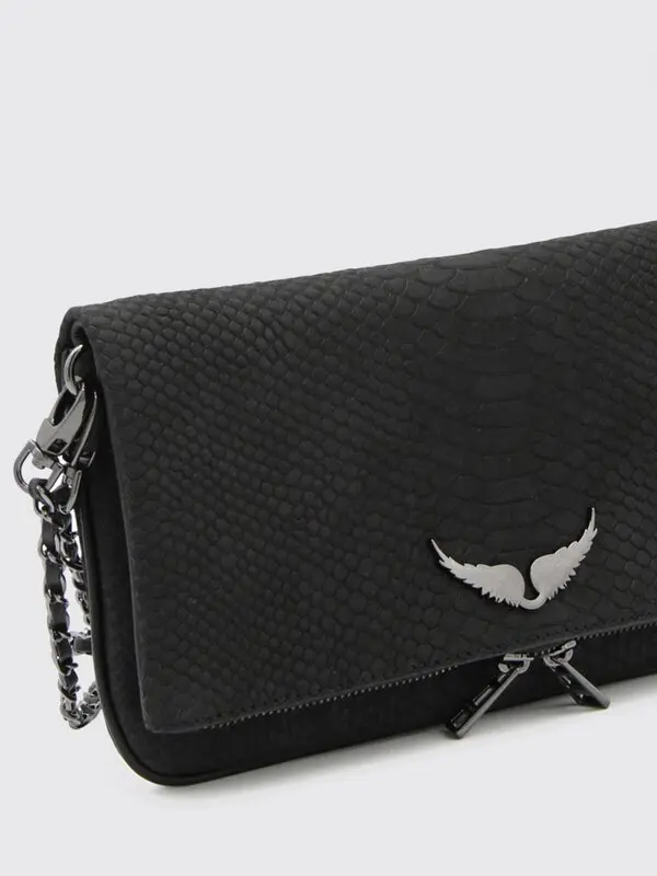 Zadig&Voltaire Rock Soft Savage Python Print Nubuck Clutch - Black