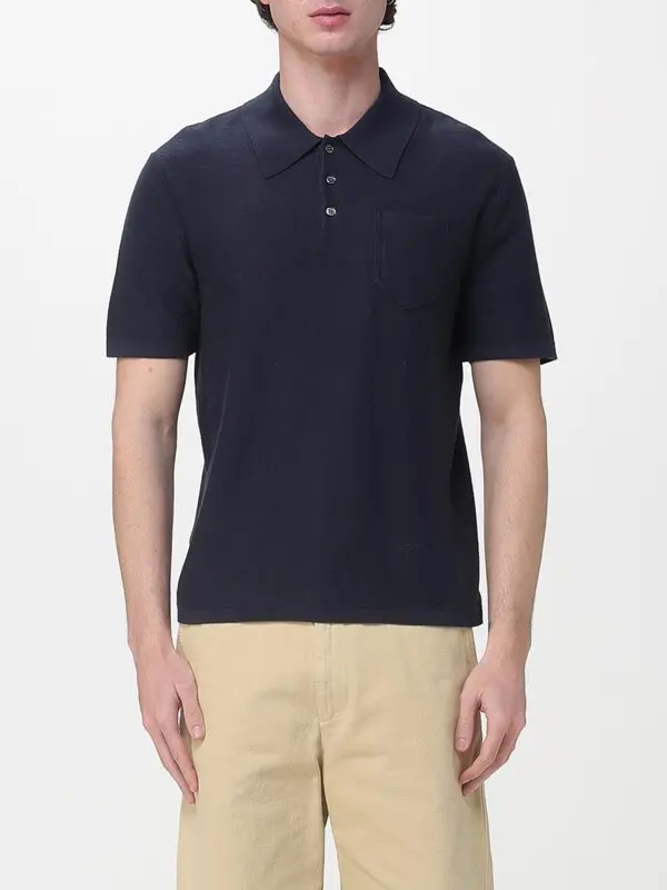 A.p.c. Striped Cotton And Cashmere Polo - Navy