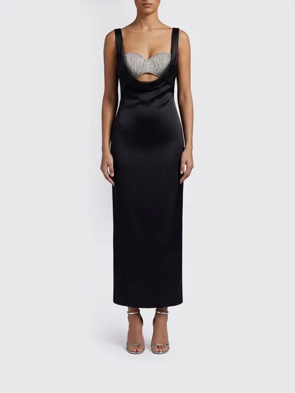 Giuseppe Di Morabito Satin Midi Dress With Rhinestone Embellishments