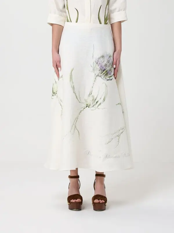 Alberta Ferretti Linen Floral Print Midi Skirt