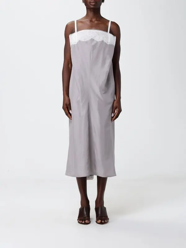 Carven Slipdress In Silk With Lace Inserts