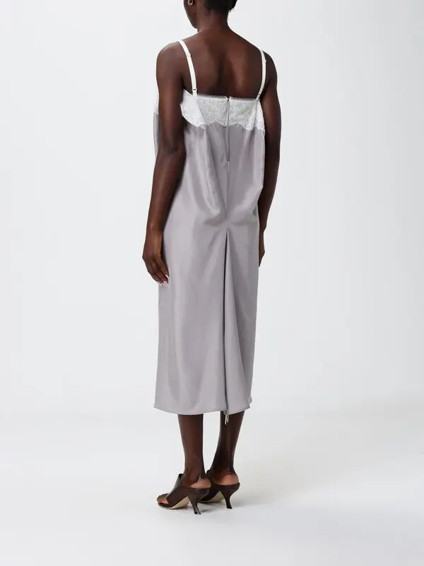 Carven Slipdress In Silk With Lace Inserts