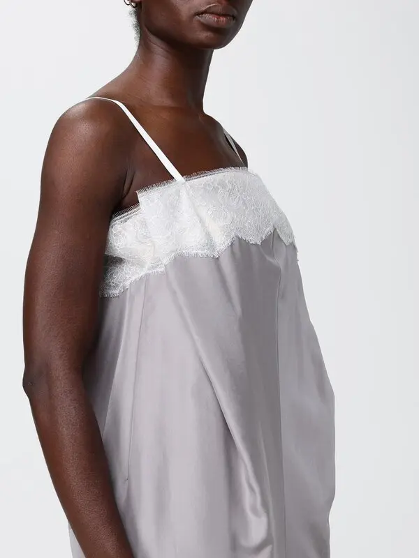 Carven Slipdress In Silk With Lace Inserts