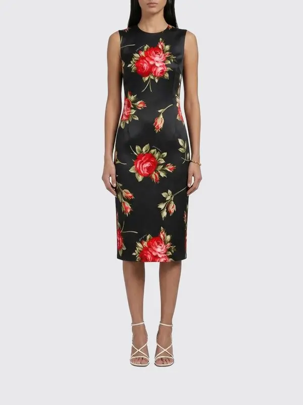 Dolce & Gabbana Floral Print Viscose Midi Dress - Black