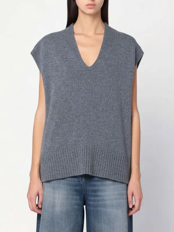 ROBERTO COLLINA Sleeveless V-neck Knit Vest - Grey