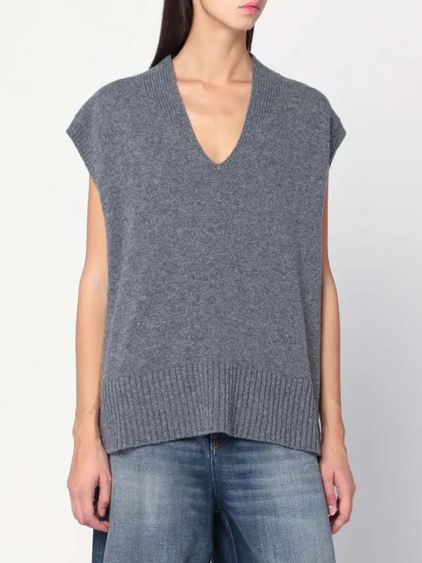 ROBERTO COLLINA Sleeveless V-neck Knit Vest - Grey