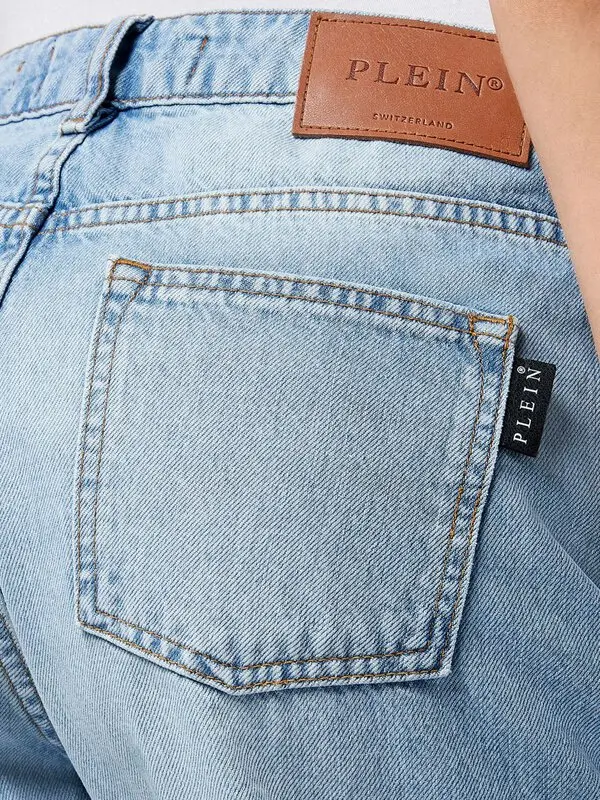 Philipp Plein High-waisted Wide-leg Cropped Stretch Denim Jeans