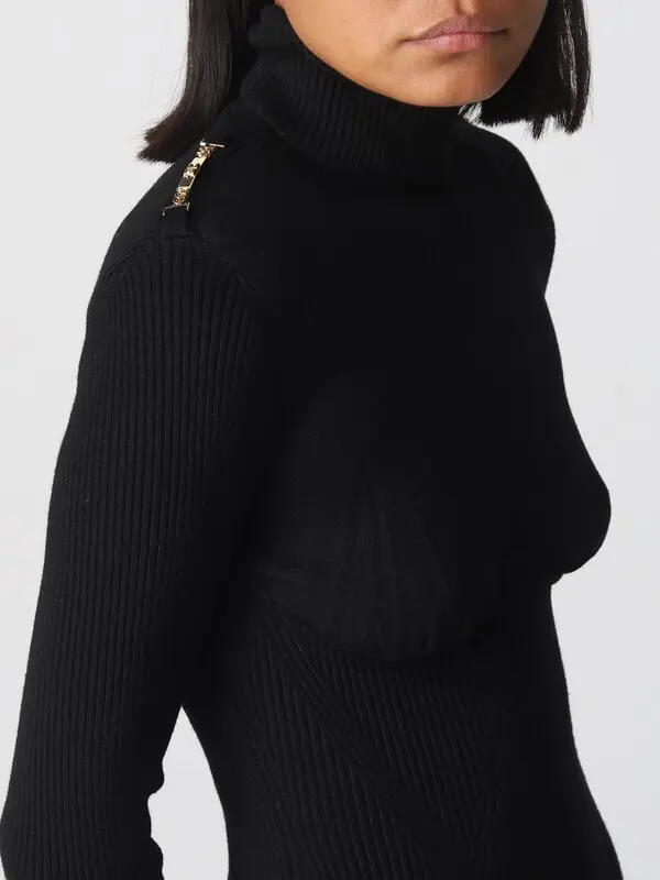 Elisabetta Franchi Ribbed Turtleneck Dress With Gold-tone Detail