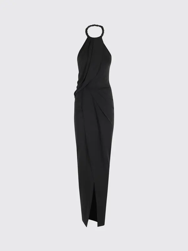 Amen Halterneck Maxi Dress With Draped Detail - Black