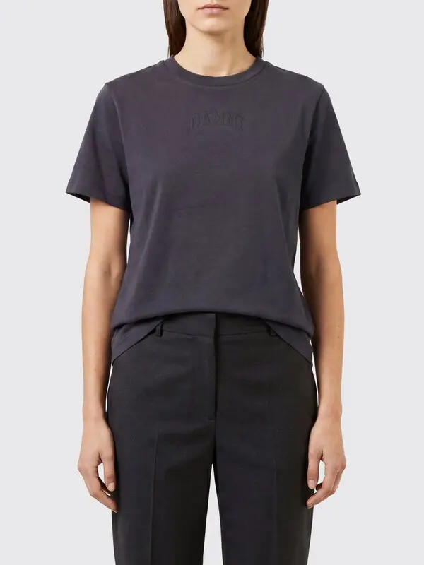 GANNI Cotton T-shirt With Logo Detail - Charcoal