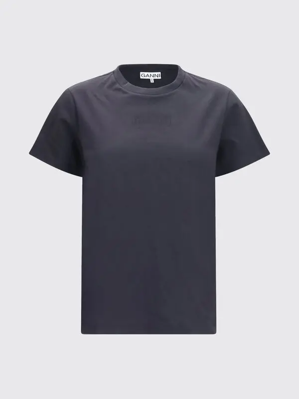 GANNI Slim Fit Cotton T-shirt With Tone-on-tone Logo - Charcoal