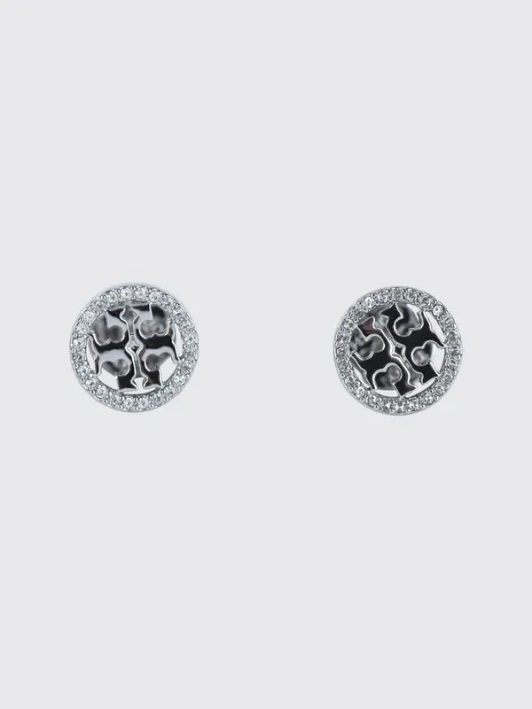 Tory Burch Icon Earrings In Brass With Set Rhinestones - Silver