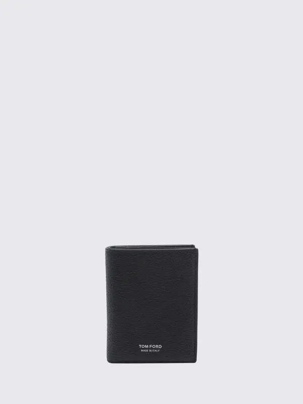 TOM FORD T-line Grained Calf Leather Bifold Card Holder With Laminated Logo - Black