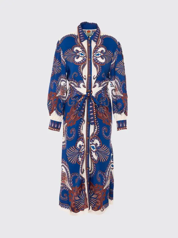 Farm Rio Printed Viscose Midi Shirt Dress With Balloon Sleeves