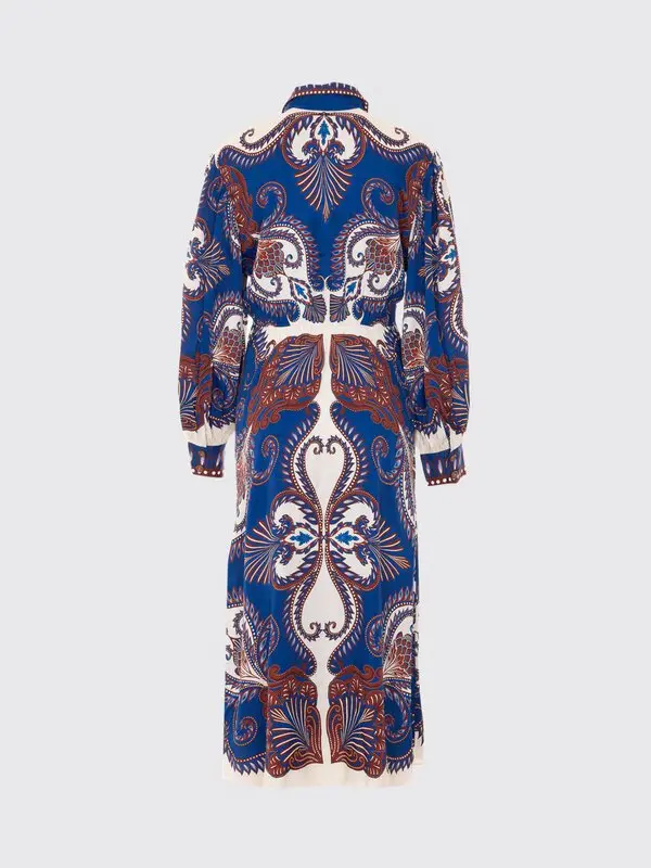 Farm Rio Printed Viscose Midi Shirt Dress With Balloon Sleeves