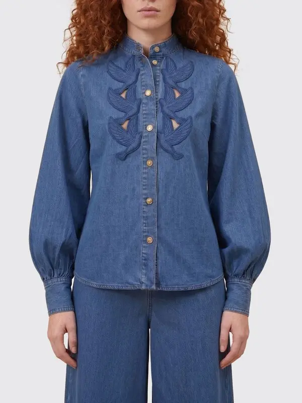 Zimmermann Cotton Denim Shirt With Embroidery