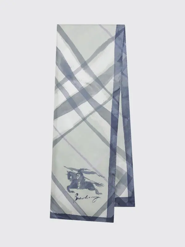 Burberry Pure Mulberry Silk Scarf With Check Pattern And Ekd Logo - Green