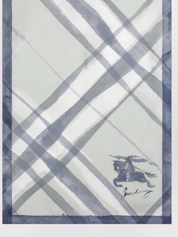 Burberry Pure Mulberry Silk Scarf With Check Pattern And Ekd Logo